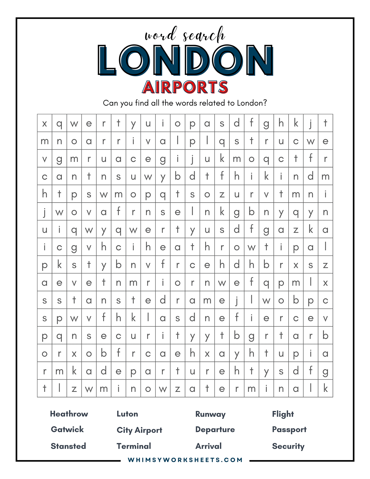 London Word Search #1 • Whimsy Worksheets