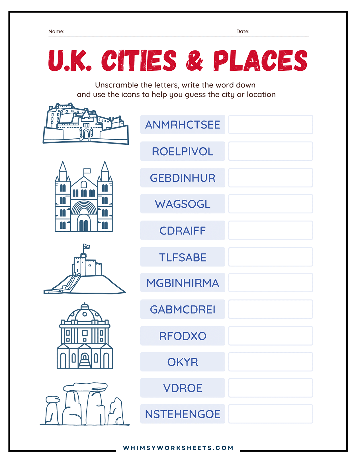 London Word Scramble [Themed] • Whimsy Worksheets
