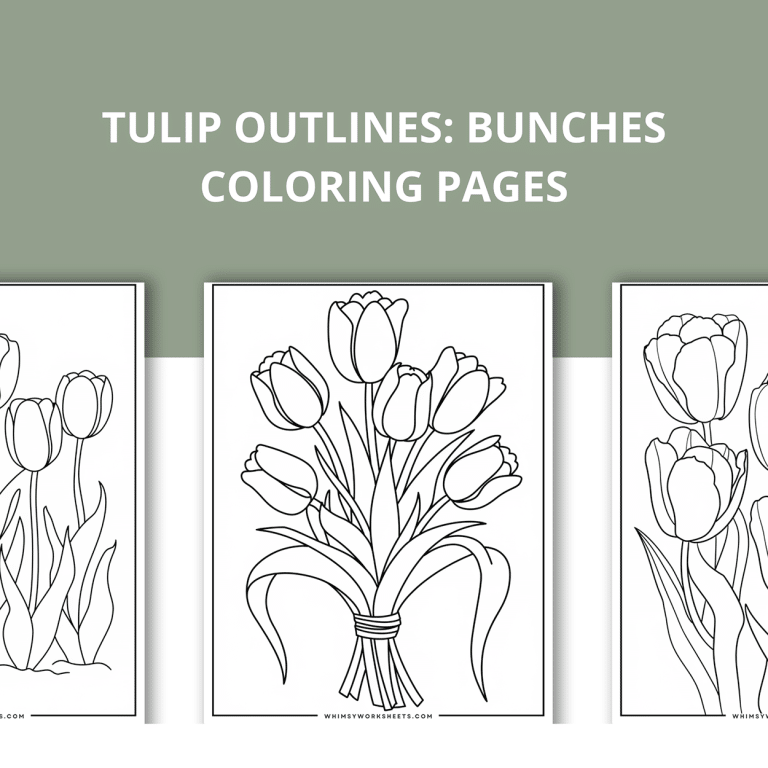 Tulip Outline Coloring Pages: Bunches • Whimsy Worksheets