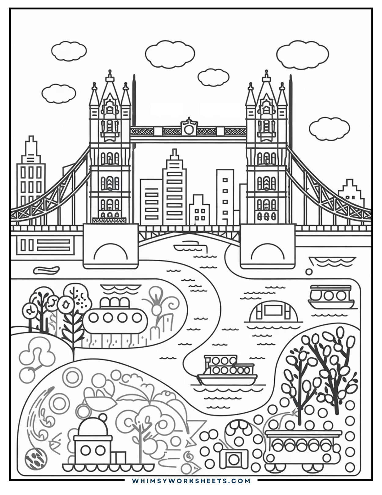 London Attractions Coloring Pages: Big Ben, Double-Decker Buses & More