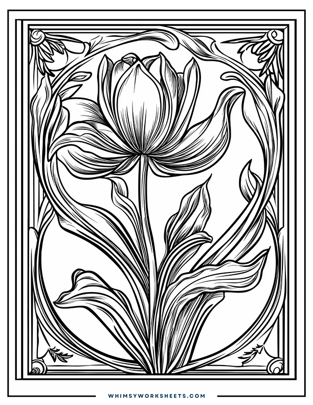 Tulip Art Deco Coloring Pages #3 • Whimsy Worksheets