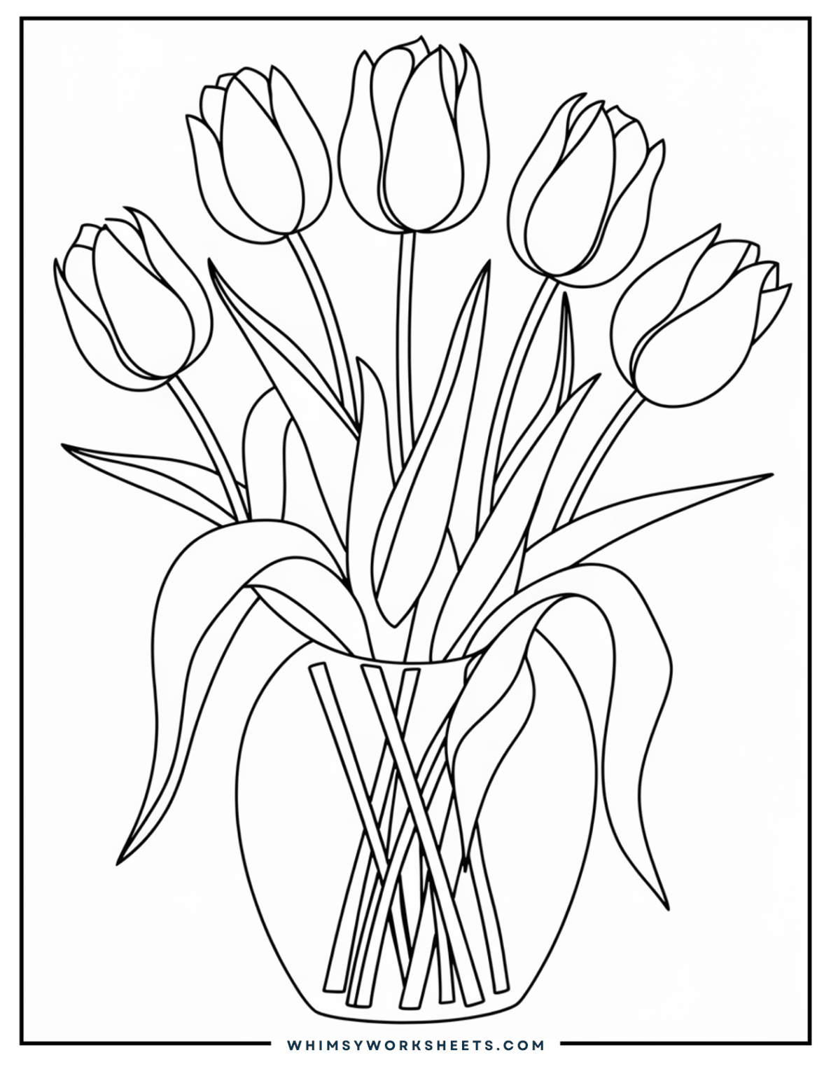 Tulip Outline Coloring Pages: Bunches • Whimsy Worksheets