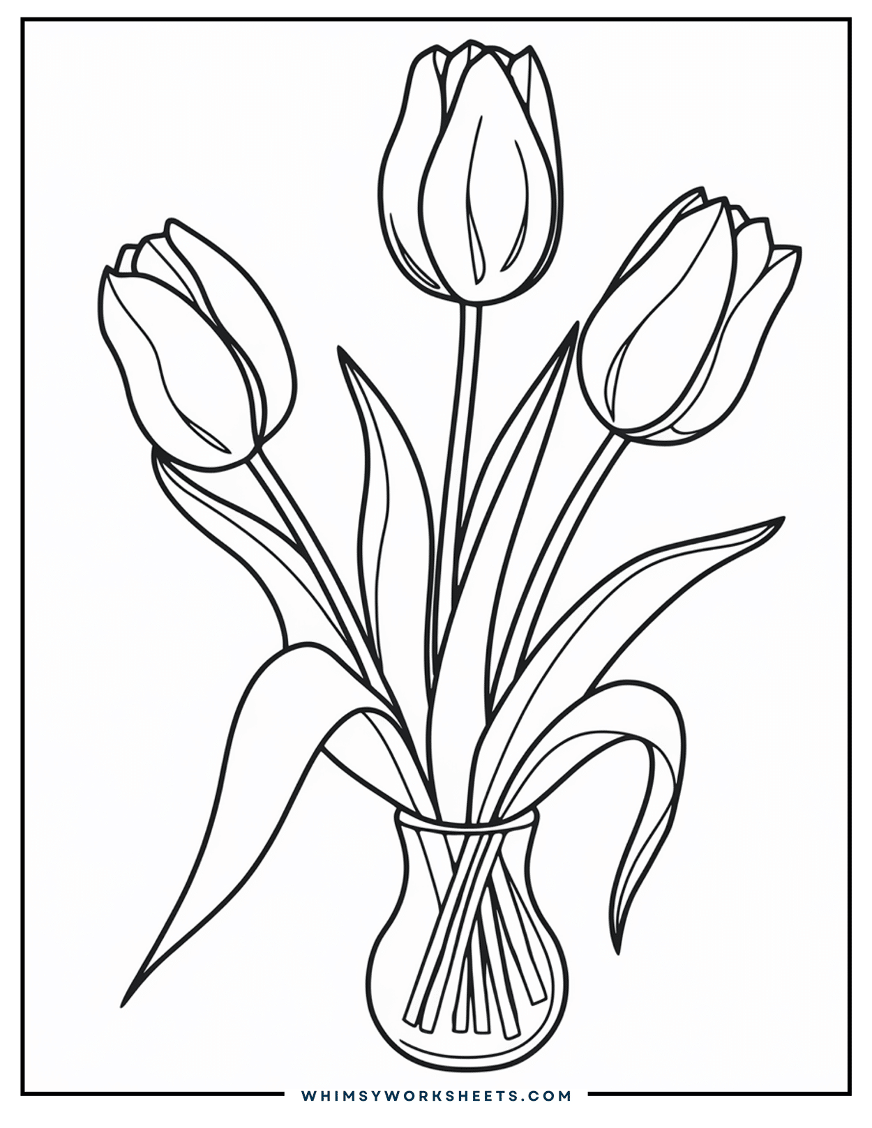 Tulip Outline Coloring Pages: Blooms • Whimsy Worksheets
