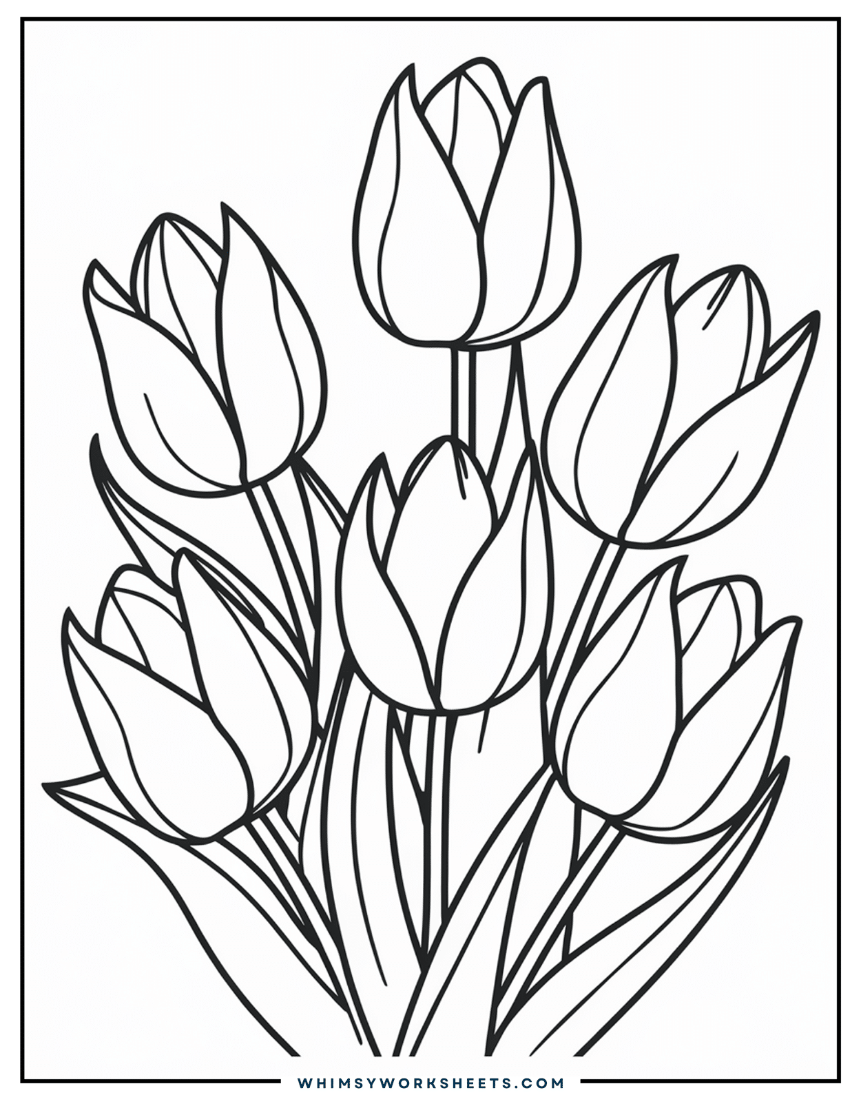 Tulip Outline Coloring Pages: Bunches • Whimsy Worksheets