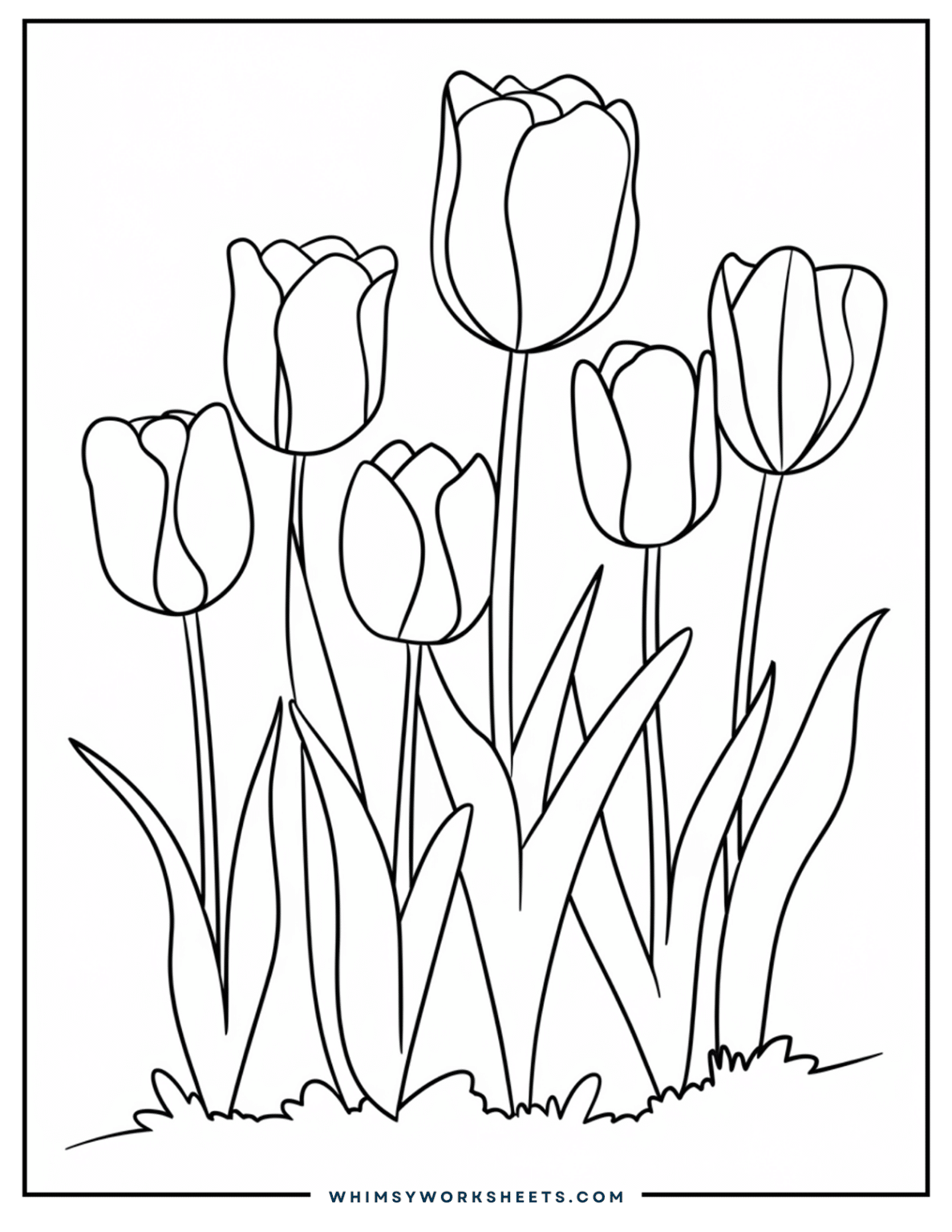 Tulip Outline Coloring Pages: Bouquets • Whimsy Worksheets