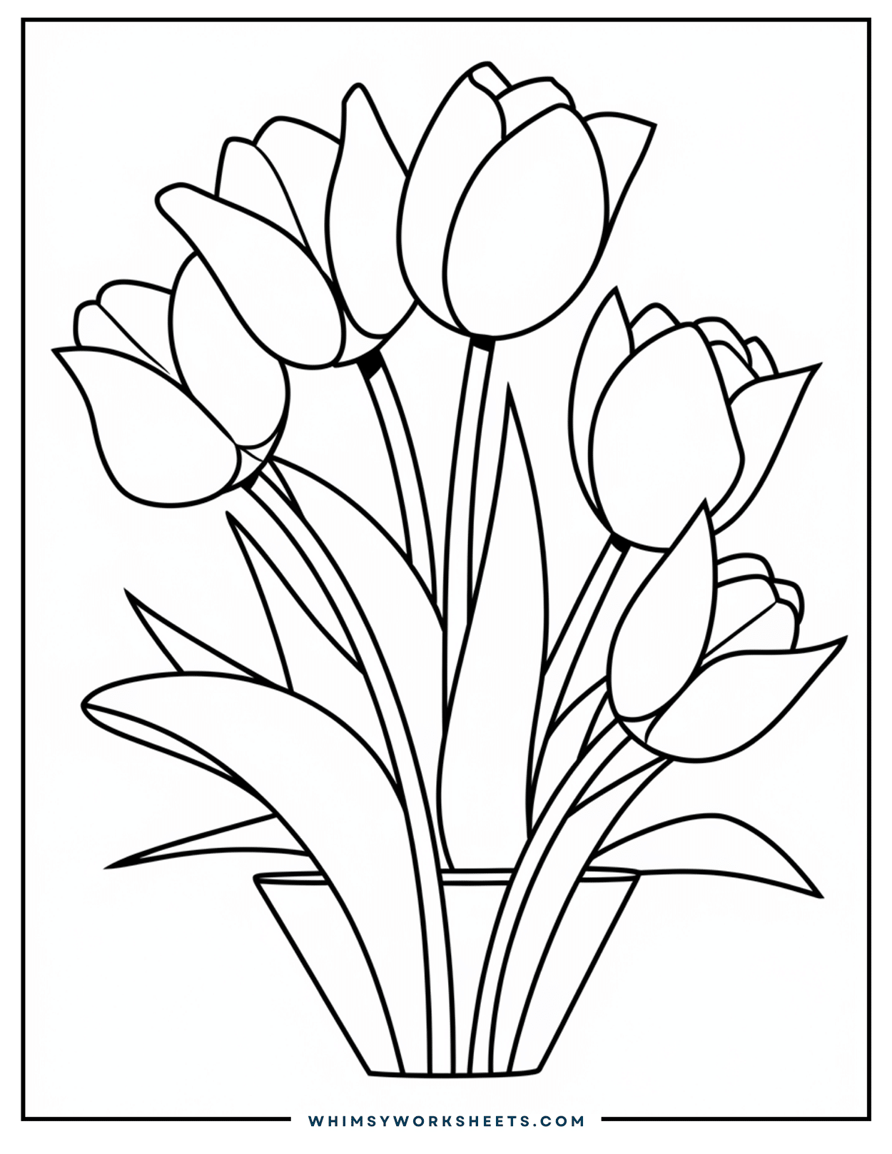 Tulip Outline Coloring Pages: Bunches • Whimsy Worksheets