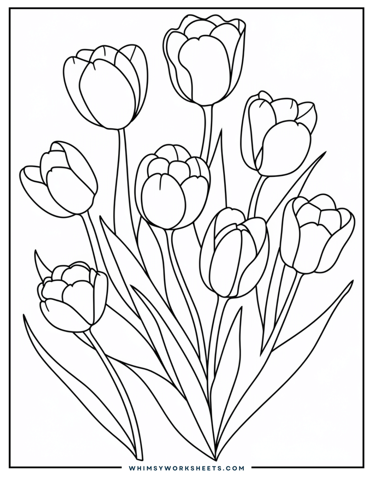 Tulip Outline Coloring Pages: Bouquets • Whimsy Worksheets