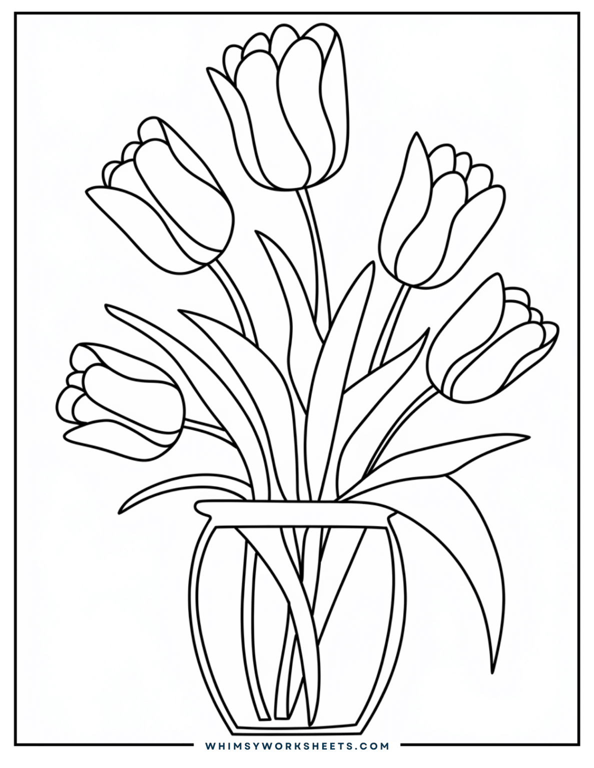 Tulip Outline Coloring Pages: Bunches • Whimsy Worksheets