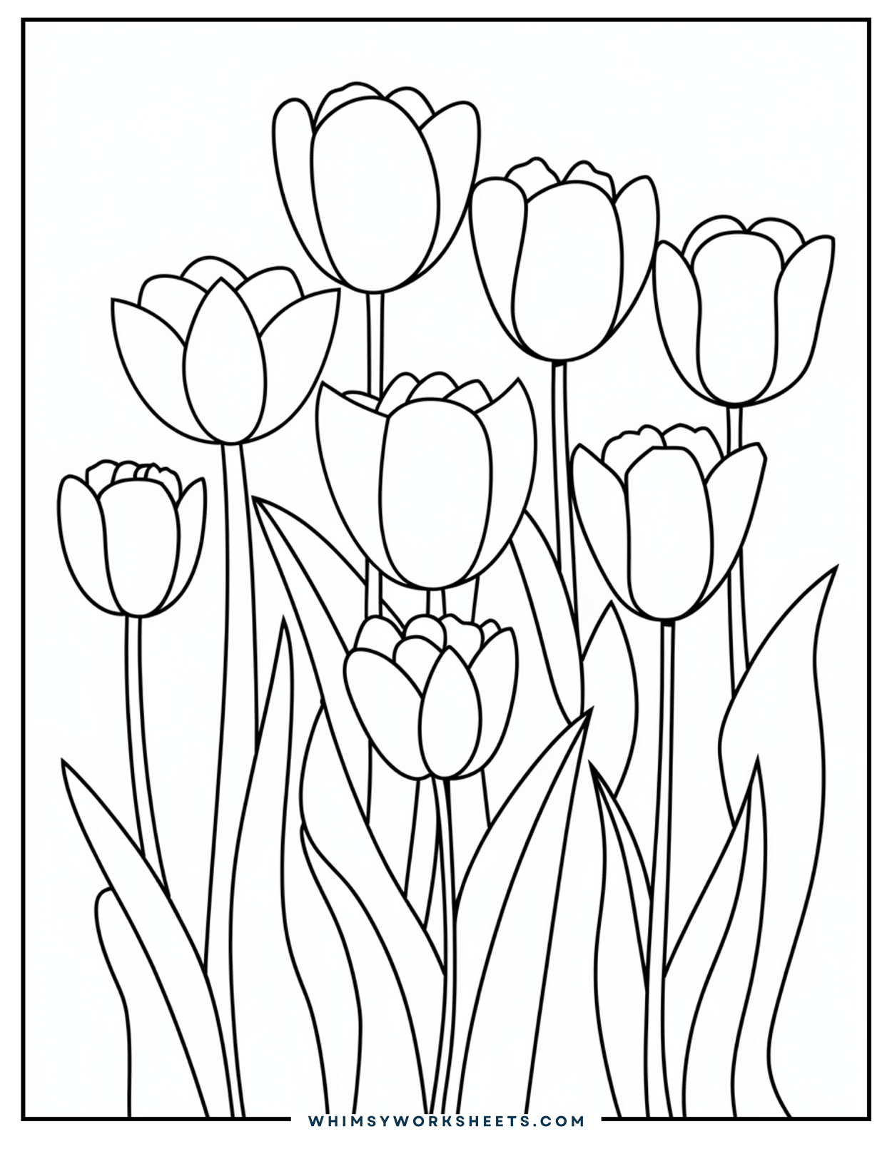 Tulip Outline Coloring Pages: Bouquets • Whimsy Worksheets