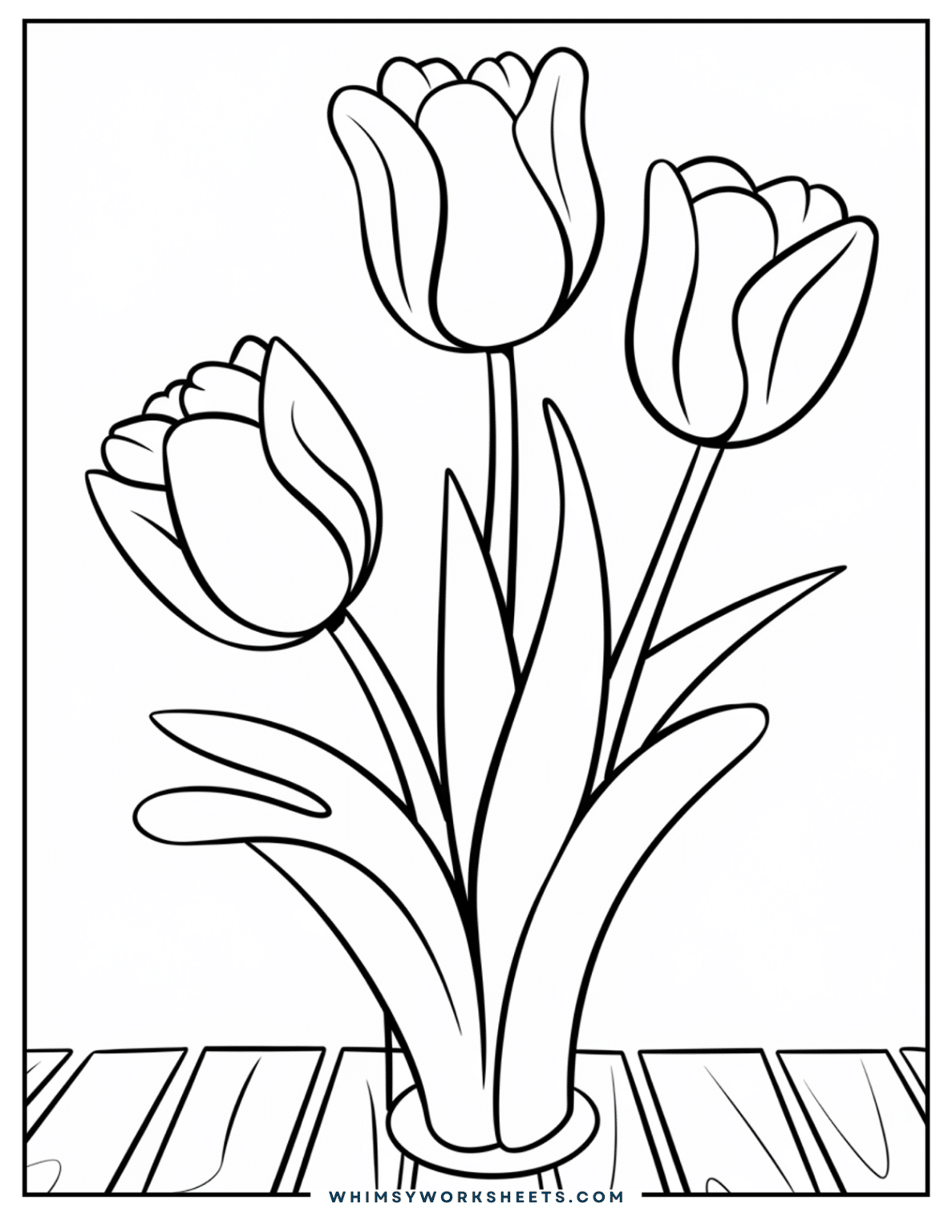 Tulip Outline Coloring Pages: Blooms • Whimsy Worksheets