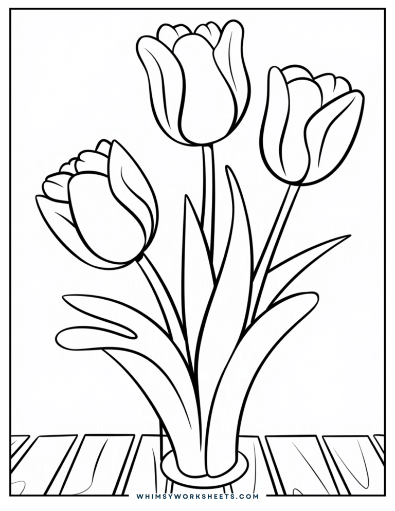 Tulip Outline Coloring Pages: Blooms • Whimsy Worksheets