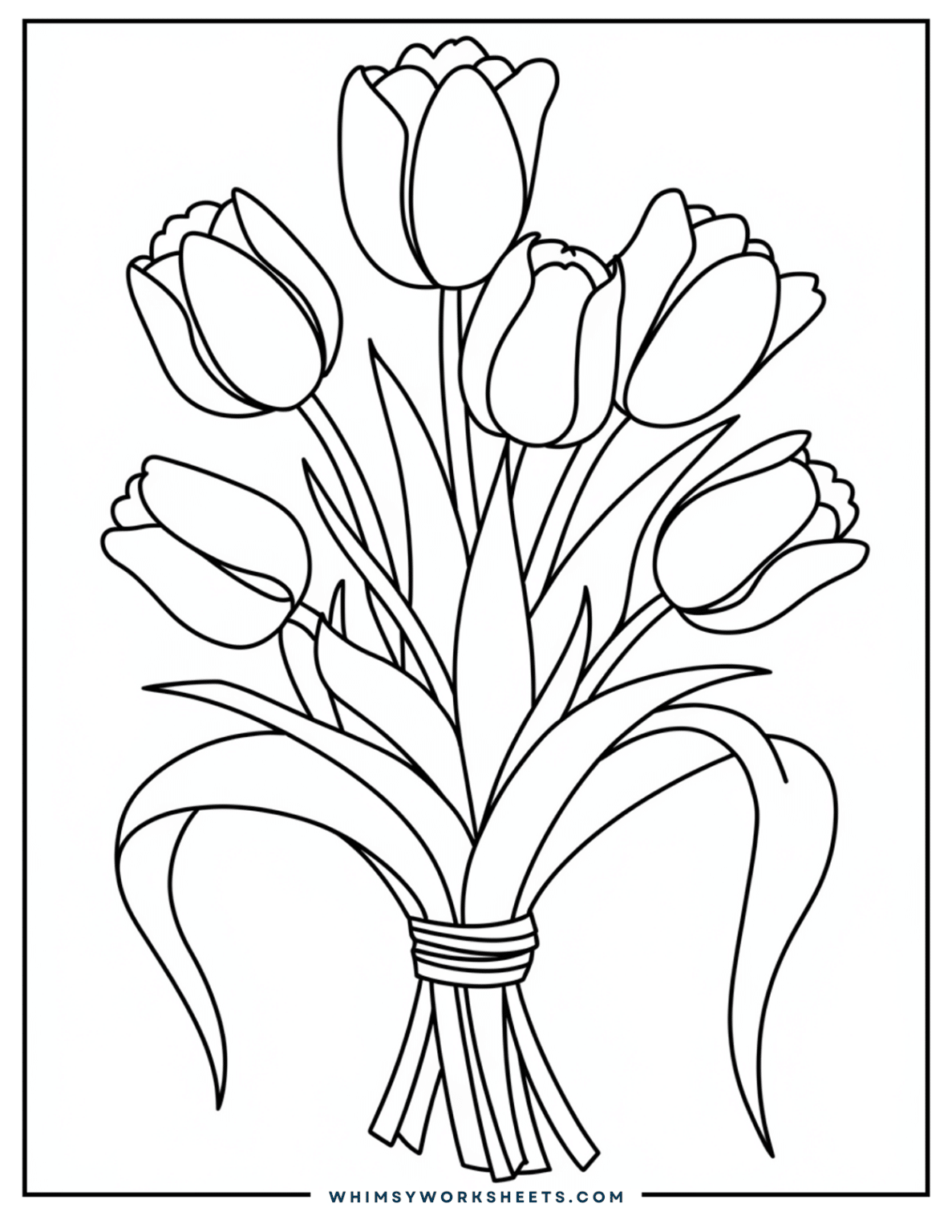 Tulip Outline Coloring Pages: Bunches • Whimsy Worksheets