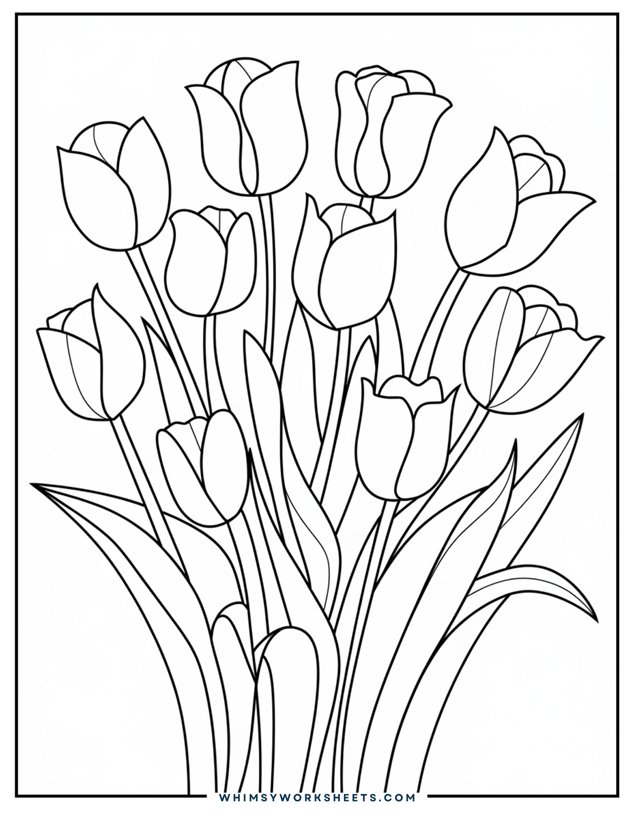 Tulip Outline Coloring Pages: Bouquets • Whimsy Worksheets