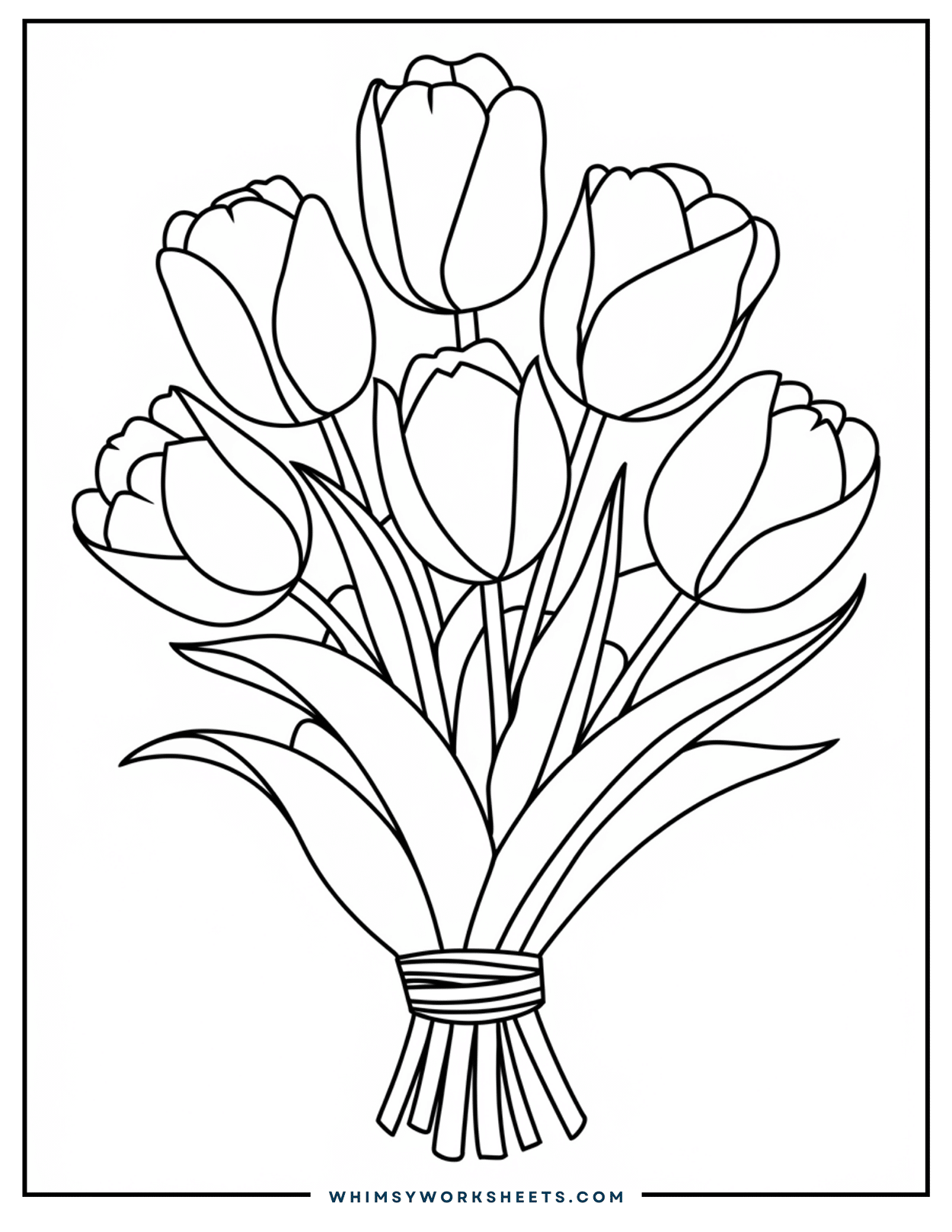 Tulip Outline Coloring Pages: Bunches • Whimsy Worksheets