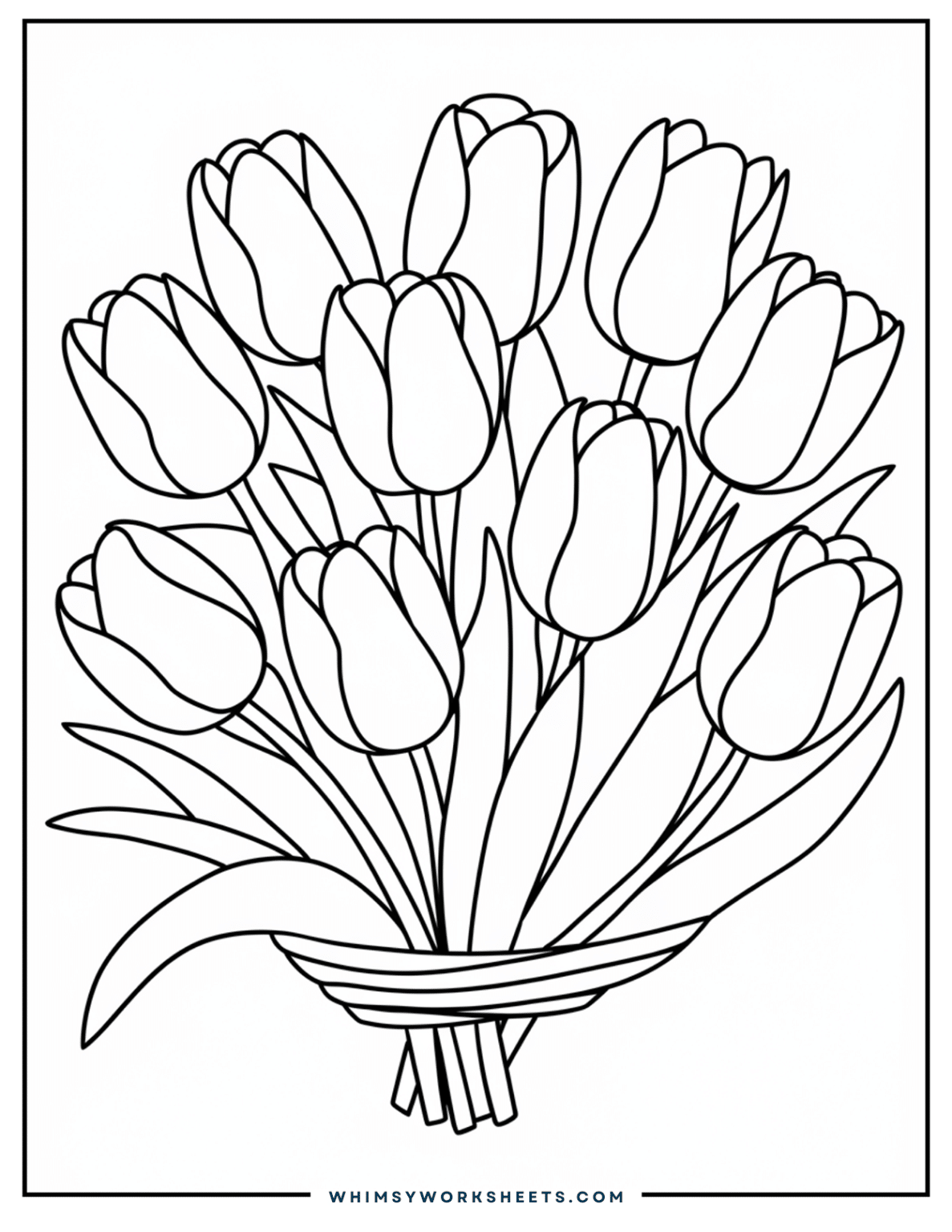 Tulip Outline Coloring Pages: Bouquets • Whimsy Worksheets