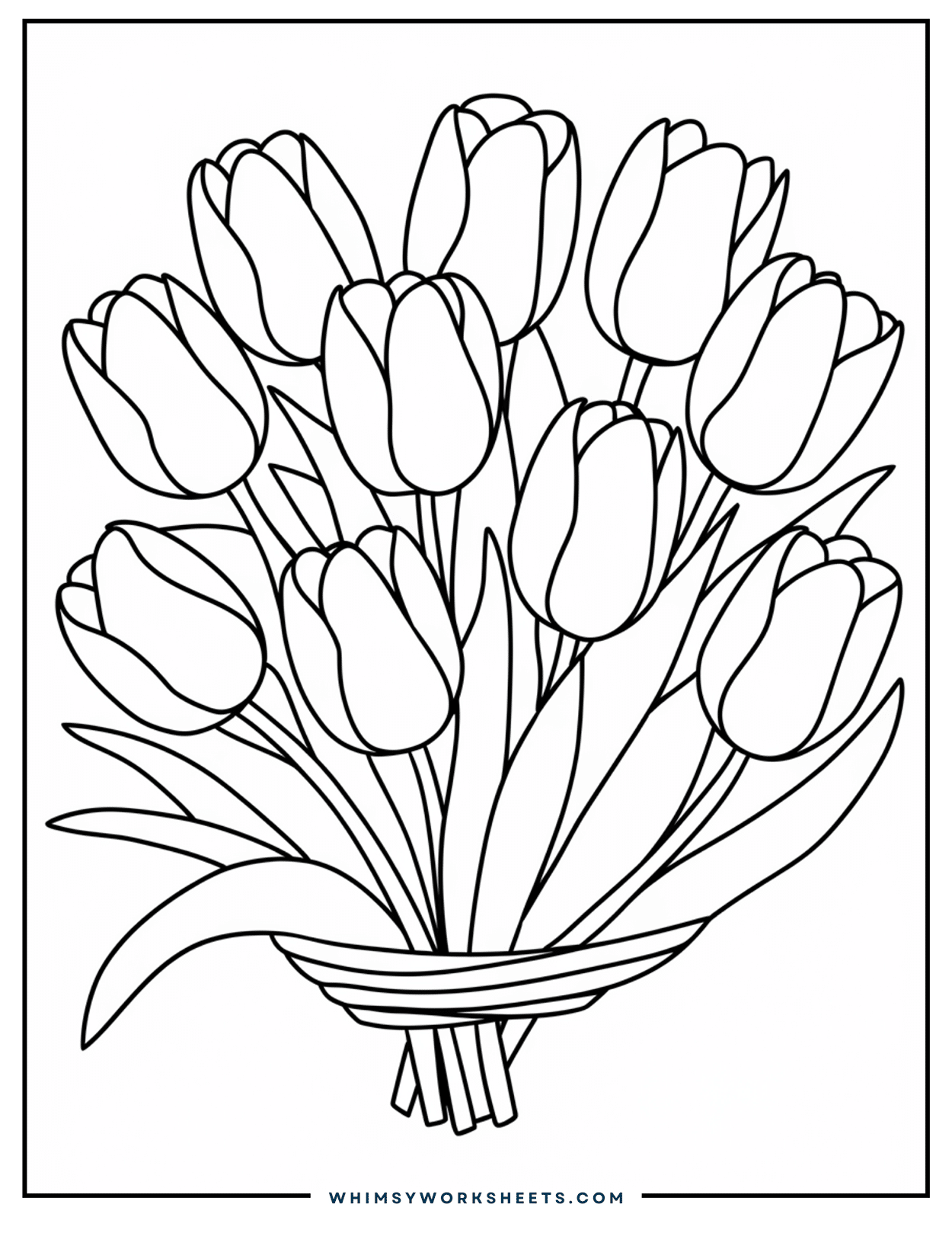 Tulip Outline Coloring Pages: Bouquets • Whimsy Worksheets