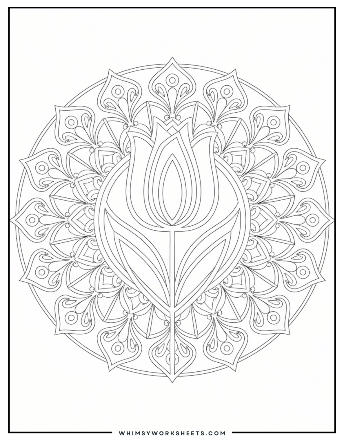 Tulip Mandala Coloring Pages Set #2 • Whimsy Worksheets