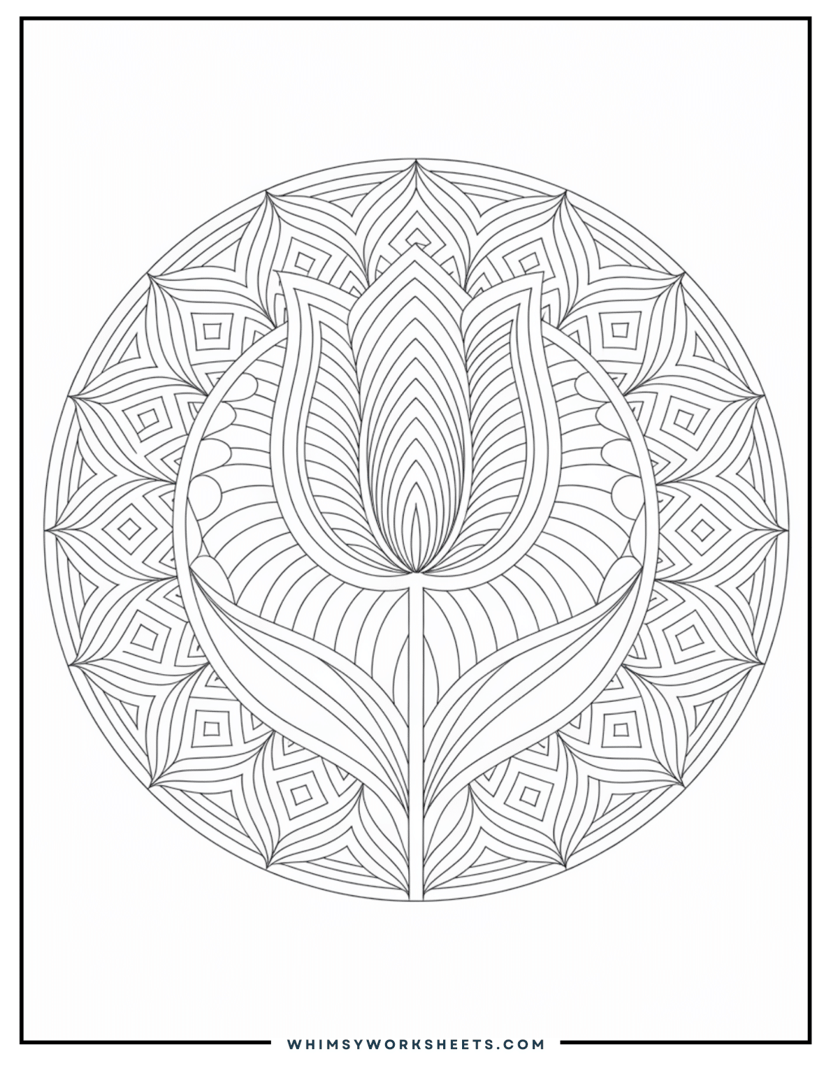 Tulip Mandala Coloring Pages Set #3 • Whimsy Worksheets